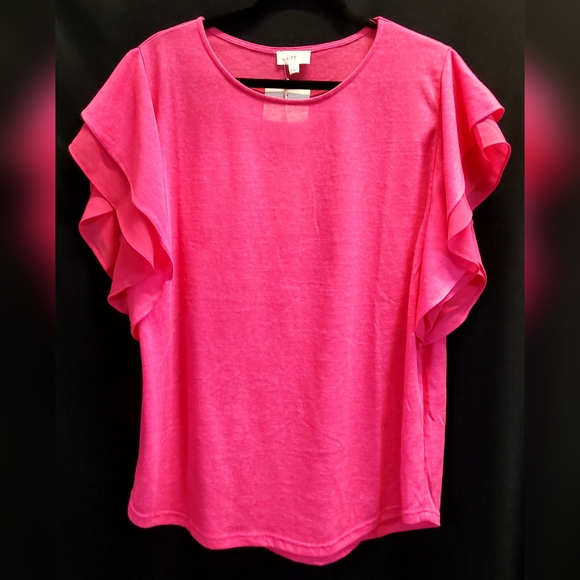 Ott | Tops | Ott Fusia Lightweight Ruffled Ss Top | Poshmark